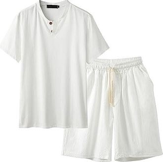 Generic Ensemble de pantalons d&eacute;contract&eacute;s &agrave; manches longues pour homme - Costume Tang &agrave; manches courtes - T-shirt ample - D&eacute;contract&eacute; - Deux hommes - Ensembl