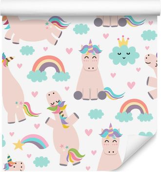 OEM Carta Da Parati Con Unicorni E Arcobaleni Per Soggiorno E Camera Da Letto, 50x1000 Cm