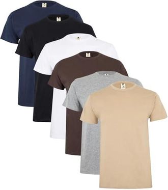 Generico Pack de 6 T-Shirts Manches Courtes en Coton 100%, Couleurs Assorties, 190 grammes, col Rond - T-Shirts Basiques Homme, Couleurs Assorties Pastels, XL