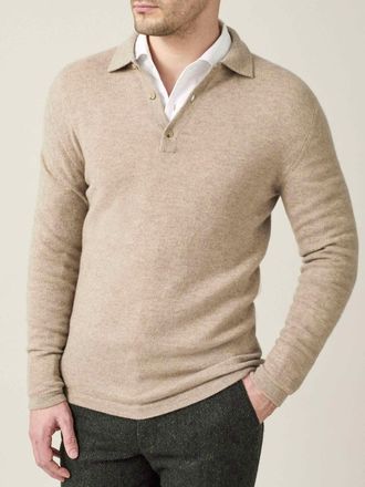 Luca Faloni Polo-Sweater in Camel-Beige aus Kaschmir (2-fädig) für Herren