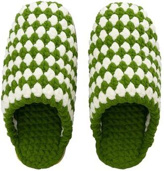 UZURII | Checkered Slippers - Groen | Tongs pour femme | Sandales confortables et &eacute;l&eacute;gantes faites &agrave; la main | Pour int&eacute;rieur et ext&eacute;rieur 35/36