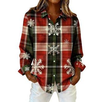 Generic Chemise d&eacute;contract&eacute;e pour femme - Couleur contrast&eacute;e - Automne et hiver - Imprim&eacute; &agrave; carreaux - Chemisier &agrave; carreaux pour femme, Vert, XXL