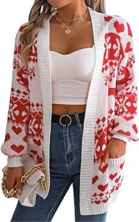 Generic Cardigan de No&euml;l pour femme - Cardigan d&eacute;contract&eacute; en forme de flocon de neige avec poche - Pull dautomne tendance - Streetwear - Vacances quotidienne