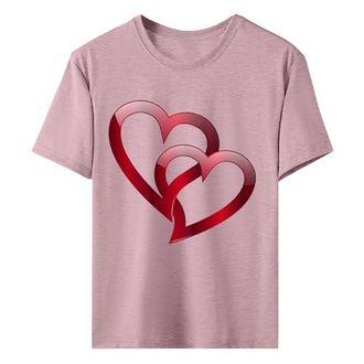 Generic T-shirt &agrave; manches courtes pour femme avec col rond et imprim&eacute; coeur rouge 2026, rose, 3XL