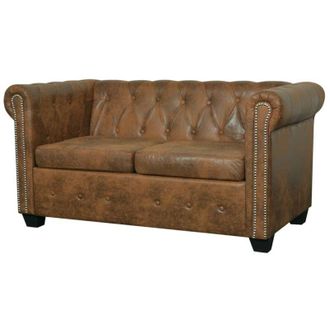 vidaXL Vidaxl - Canap&eacute; Chesterfield 2 places cuir artificiel marron