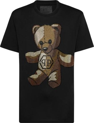 Philipp Plein Homme, Tops, Noir, Taille: 3XL T-Shirt Col Rond Teddy