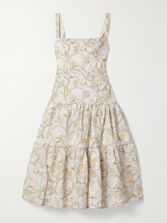 Agua Bendita Lima Soledad Midikleid Aus T&uuml;ll Mit Blumenprint Und Verzierungen - Elfenbein