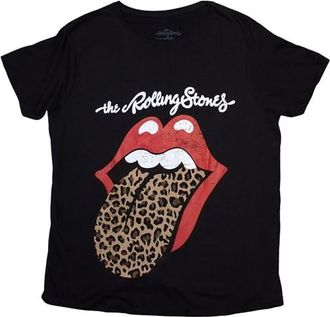 THE ROLLING STONES T Shirt Leopard Print Tongue Femme Boyfriend Fit T Shirt Size S