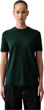 Lacoste T-shirt fluide en piqu&eacute; &agrave; bords festonn&eacute;s - Femme - Tops - Vert - Taille: 36 FR