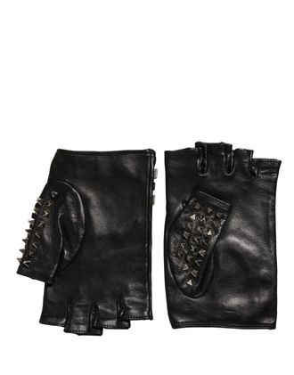 Dolce & Gabbana Embellished Leather Gloves - Black