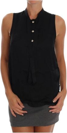 Versace Jeans Couture Femme, Blouses et Chemises, Noir, Taille: 38 FR Blouse sans manches &agrave; col mandarin