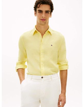 Tommy Hilfiger Regular-Fit-Hemd aus reinem Leinen in verwaschenem Hellgelb