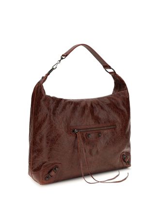 Balenciaga Womens Medium Le City Hobo Shoulder Bag Berry Red Lamb Ovis Aries