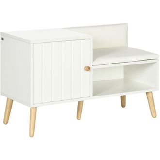 HOMCOM Homcom - Banc meuble &agrave; chaussures 2 en 1 - Style scandinave - Banquette rembourr&eacute;e mousse haute densit&eacute; - Dimensions 80x33x49 cm - Bois pin blanc