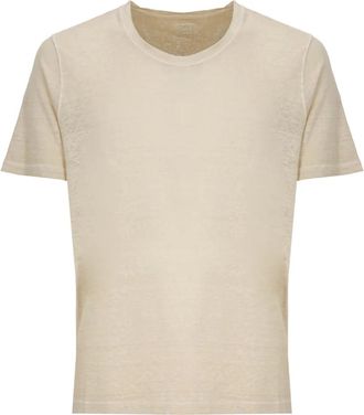 120% Lino Homme, Tops, Beige, Taille: M T-shirt en lin &agrave; col rond