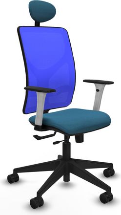 Piqueras y Crespo PC-Stuhl mit blauem Netzstoff, mit wei&szlig;en und schwarzen Armlehnen, h&ouml;henverstellbare Lendenwirbelst&uuml;tze und festes Kopfteil, ausgestattet mit Syncro/T