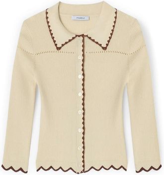 Motivi Femme, Pulls, Beige, Taille: 42 FR Gilet en maille fine avec finitions brod&eacute;es