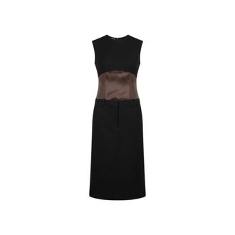 Marni Kontrastkleid aus Wolle und Satin - - Dresses - Damen - Schwarzk - S