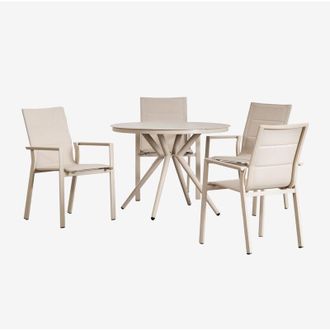 Sklum Rundes Tischset (&Oslash;100 cm) Valerie und 4 stapelbare Gartenst&uuml;hle aus Karena-Aluminium Beige Tapioca - Sklum