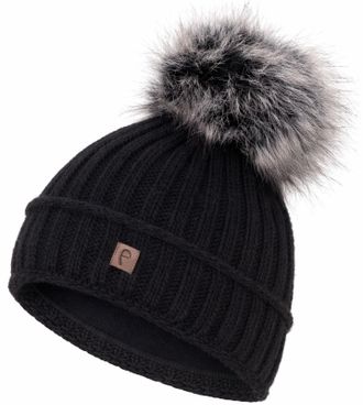 Faera Winterm&uuml;tze Damen M&uuml;tze gef&uuml;ttert mit Kunstfell Bommelm&uuml;tze M&auml;dchen Fleecefutter Winter Strickm&uuml;tze Beanie Herren 34, Farbe:Schwarz