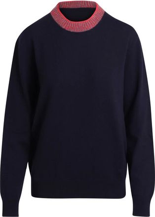 N&deg;21 Pull en laine vierge avec col contrastant - Femme - Pulls - Bleu - Taille: 40 FR