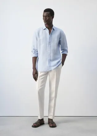 Mango Chemise regular-fit lin coton rayures bleu ciel - Homme - XXL - MANGO MAN