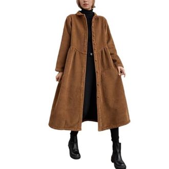 Generic Veste en velours c&ocirc;tel&eacute; pour femme manteau long chaud d&eacute;contract&eacute; l&acirc;che vintage &agrave; manches longues boutonn&eacute; col &agrave; revers surdimensionn&eacute; (Caramel,TG)