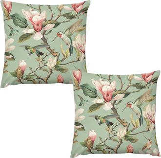 Generic Viktorianische Magnolie, Kolibri-Blatt Kissenh&uuml;lle Mit Rei&szlig;verschluss Kissenh&uuml;llen Dekorative Zierkissenbezug F&uuml;r Balkon Sofa Schlafzimmer 45X45Cm 2Er