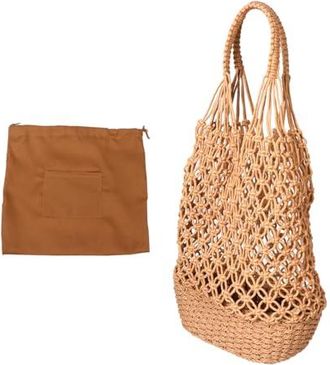 BESTONZON Paquet Tissé en Paille Creuse Marron Clair Paquet à Main Vintage Style Filet de Pêche Seau pour Femme Accessoire Léger Résistant Shopping et Sorties Q
