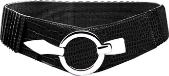 Glamexx24 Elastischer Damen Tailleng&uuml;rtel g&uuml;rtel 6cm breiter H&uuml;ftg&uuml;rtel mit silberner Ring (Schwarz 18900a21, Taillenweite 75cm-110cm)