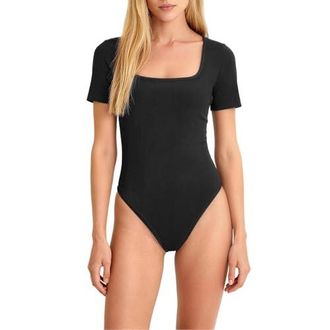 Alexis Leroy Body Femme Manches Courtes D&eacute;coupe Carr&eacute;e Formant &Eacute;l&eacute;gant pour Tenues Quotidiennes Noir XL