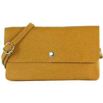 modamoda.de T257 - Echtleder Umh&auml;ngetasche Small made in Italy, Farbe:Senfgelb