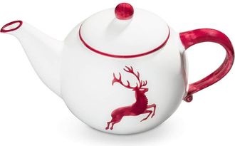 Gmundner Keramik Teekanne glatt Füllmenge : 1.5 Liter bordeauxroter Hirsch Geschirr, handgemacht in Österreich