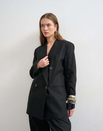 Topshop Blazer d&eacute;contract&eacute; en lin - Noir