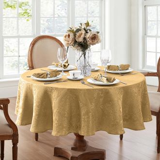 Elrene Caiden Elegance Damast-Tischdecke, Polyester, Gold, 90 (Round)