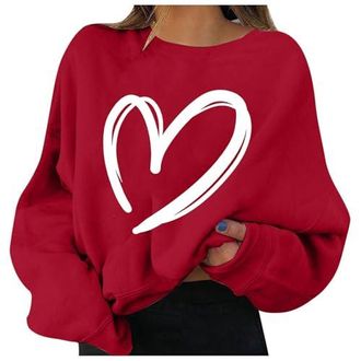 Generic Pull &agrave; manches longues et col rond imprim&eacute; graphique pour femme pour la Saint-Valentin 2026, Rouge, XL