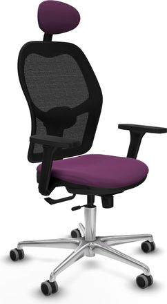 Piqueras y Crespo Ergonomischer Stuhl mit Kopfteil mit 3D-Armen, h&ouml;henverstellbare Lendenwirbelst&uuml;tze, ausgestattet mit Syncro/Traslack und Schaumstoff, Schwarz/Violett