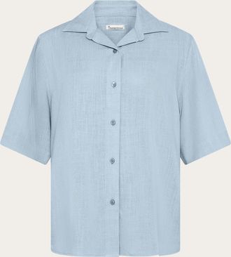 Knowledge Cotton Apparel Damen vegan Shirt Kurzarm Leinen Mix Skyway Blau