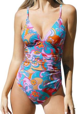 Cupshe Maillot de bain une pi&egrave;ce pour femme, avec effet contr&ocirc;le du ventre et col en V, Taille XL