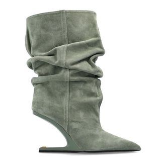 Balmain Femme, Chaussures, Vert, Taille: 36 EU Bottines &agrave; Cheville en Daim sans Talon Compens&eacute;