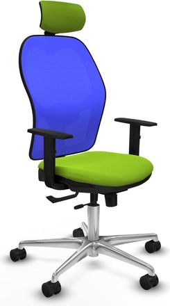Piqueras y Crespo Ergonomischer Stuhl f&uuml;r die Arbeit zu Hause mit 1D-Armen, h&ouml;henverstellbare Lendenwirbelst&uuml;tze und Kopfteil, h&ouml;henverstellbar und neigbar, Blau/Pistaz