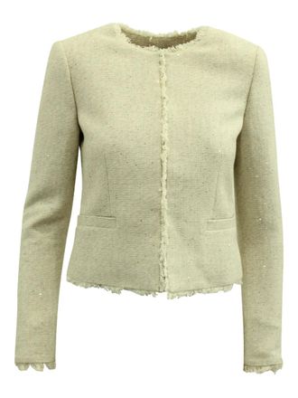 Alice & Olivia Ausgefranste Tweed-Jacke - Wei&szlig;