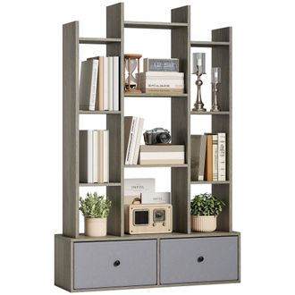 HOMCOM Tree Bookshelf, 12-Tier Floor Standing Bookcase mit 2 klappbaren Schubladen, freistehende Buchregal Lagerung Display Regal Einheit f&uuml;r Wohnzimmer, Hom