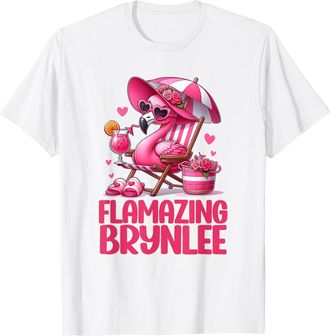 BDAZ Flamazing Brynlee Pink Flamingo Tropical Beach Trip Damen T-Shirt