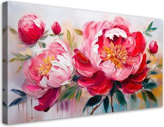 Feeby Bild auf Leinwand - Wandbilder Wohnzimmer Aesthetic - Bl&uuml;hende rosa Pfingstrosen Blumen - 80x40 1tlg - Schlafzimmer Wandekoration - Bilder Zimmer - Li