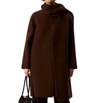 Calvin Klein Manteau en m&eacute;lange de laine avec &eacute;charpe - Femme - Manteaux - Brun - Taille: 36 FR