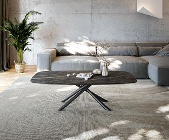 DELIFE Couchtisch Edge Boot 140x80 cm Keramik Laminam Noir Desir Braun Sarity Metall Schwarz, Couchtische