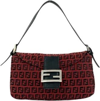 Fendi Pre-owned Zucchino Canvas Leather Shoulder Bag - - Pre-owned - Damen - Rot - ONE SIZE