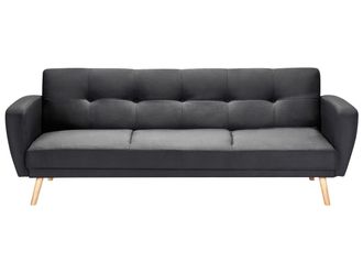 Beliani 3-Sitzer Sofa Stoffbezug schwarz mit Schlaffunktion Holzbeine Schlafsofa Florli