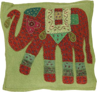 Guru Shop Indische Kissenh&uuml;lle, Besticktes Elefanten Ethnostyle Kissen - Lemon, Baumwolle, 40x40 cm